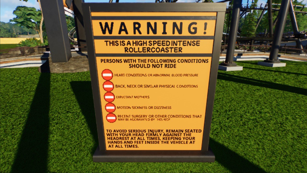 Rollercoaster Safety Warning Sign - Workshop - Planet Coaster 2