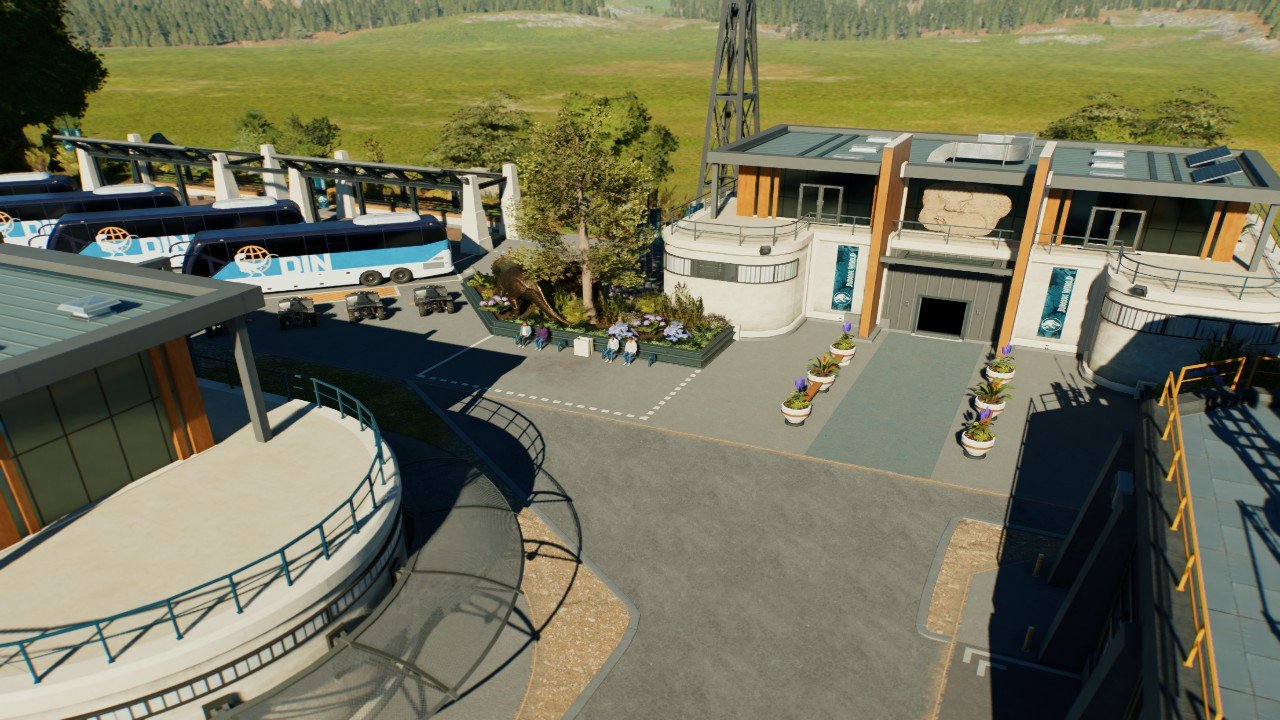 Arrival Point with Buses - Jurassic World Evolution 3 creation - Frontier Workshop