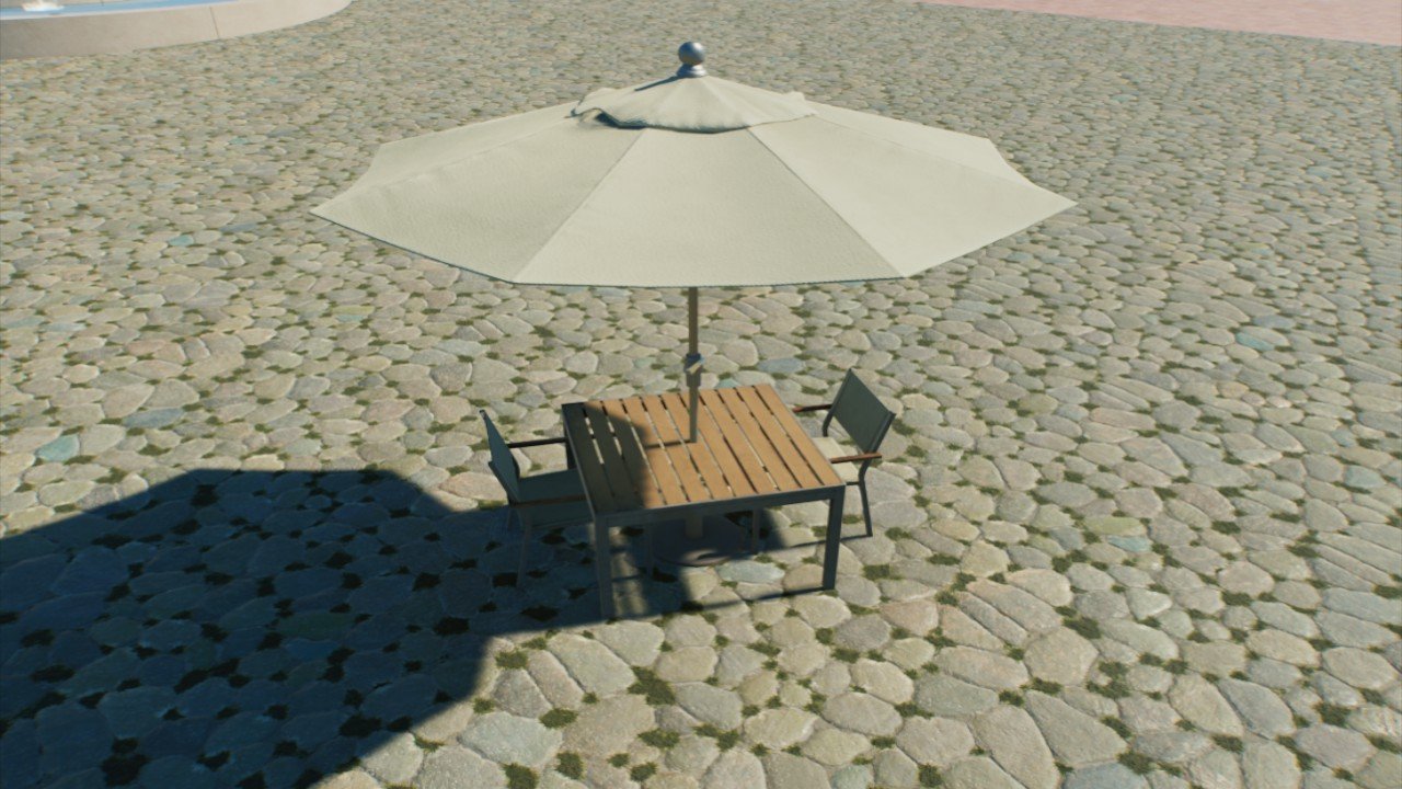 Outdoor dining table with Chairs and Parasol - 创意工坊 - 《侏罗纪世界：进化 3》
