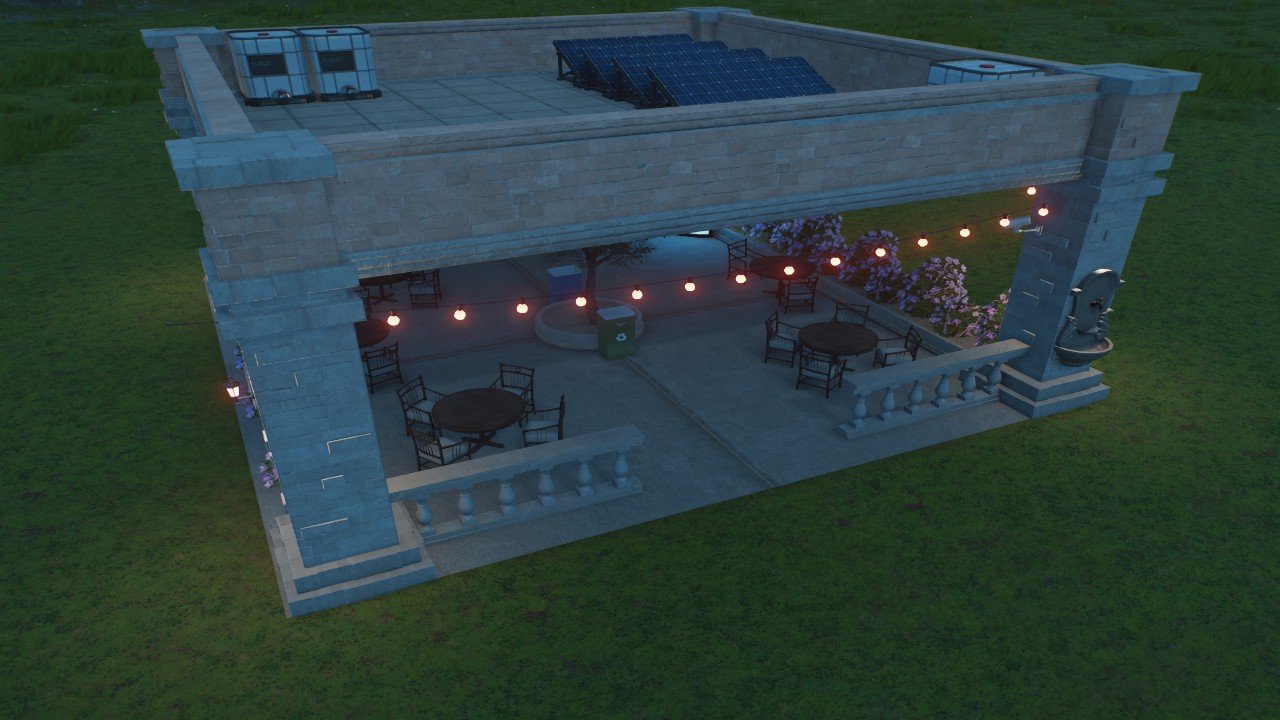 Covered Malta Seating Area 2 - Workshop - Jurassic World Evolution 3