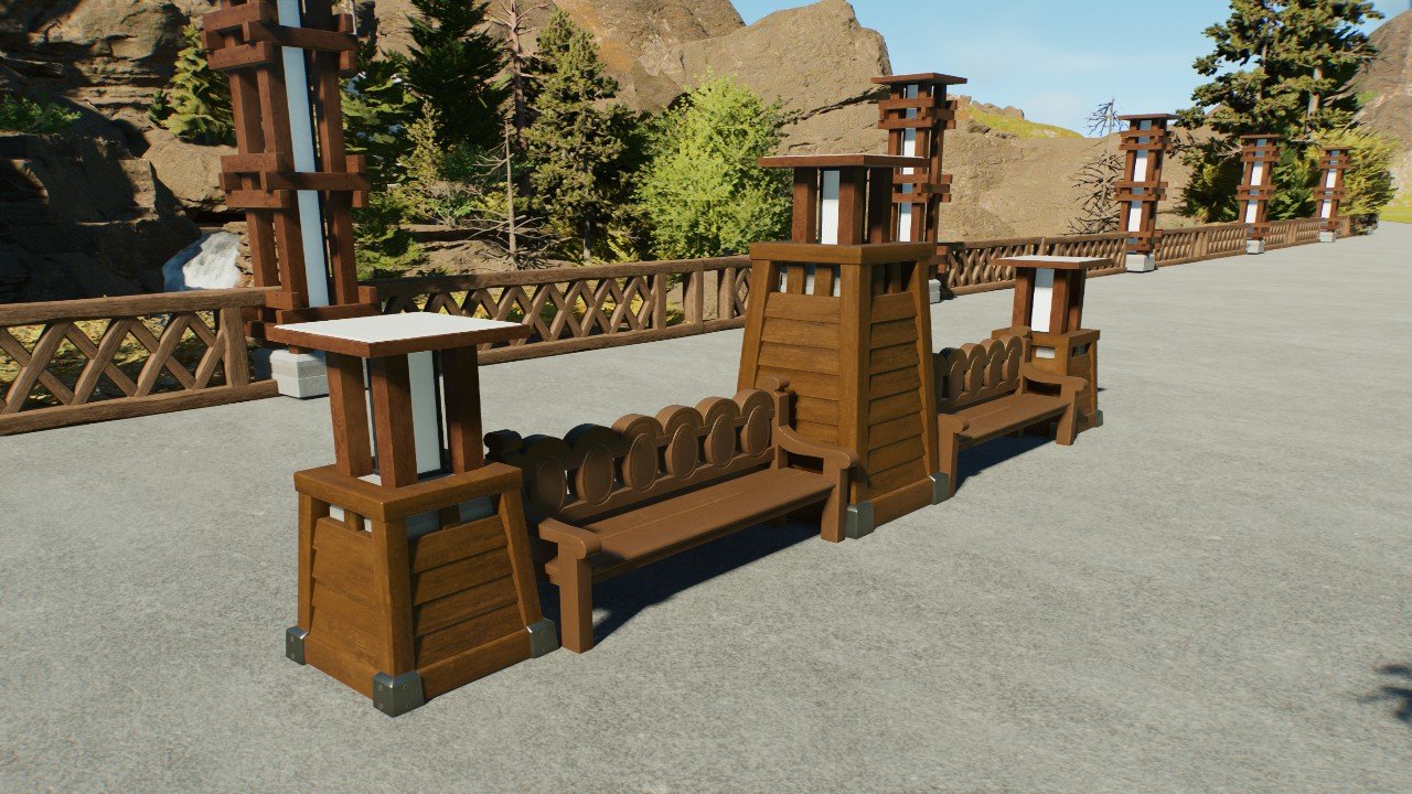 Quad wooden bench with lights - Workshop - Jurassic World Evolution 3