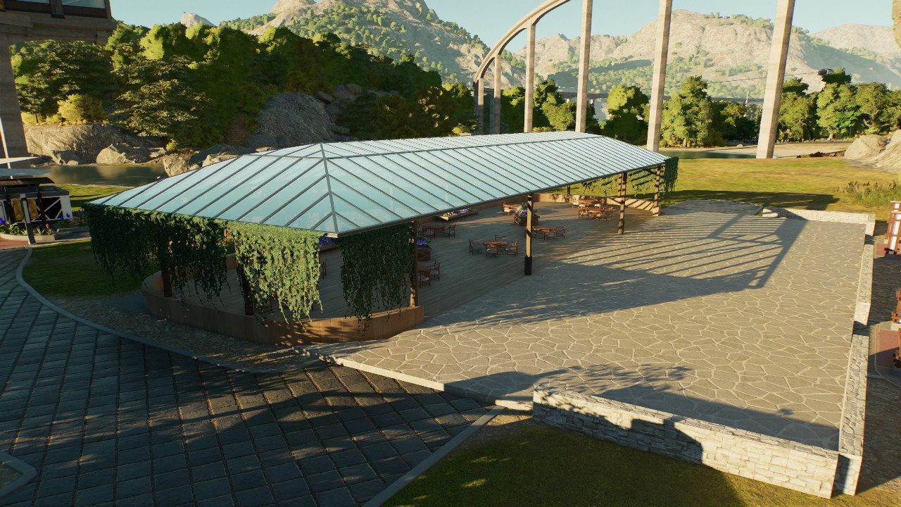 Glass Pavilion with Seating - Workshop - Jurassic World Evolution 3
