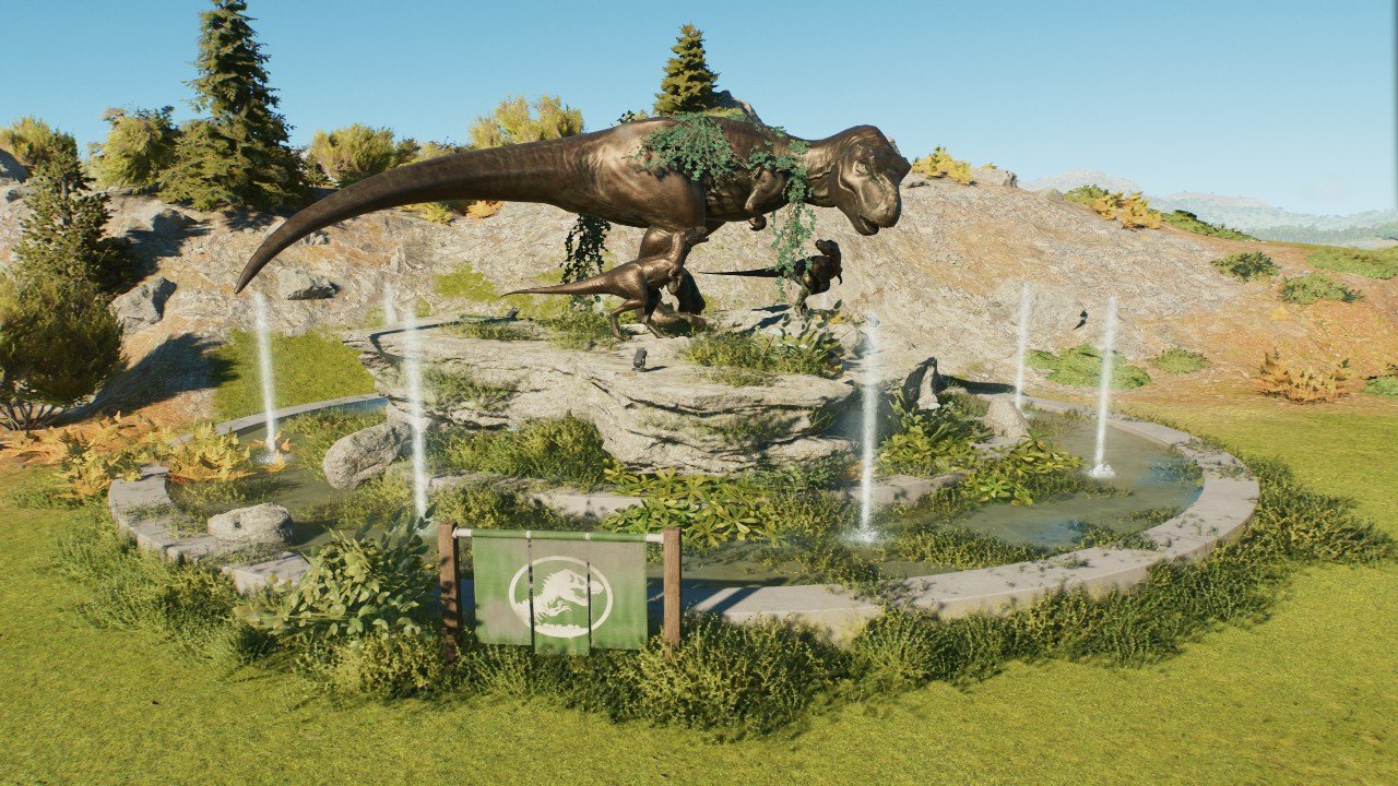 Post-apo T.Rex family fountain - Jurassic World Evolution 3 creation ...