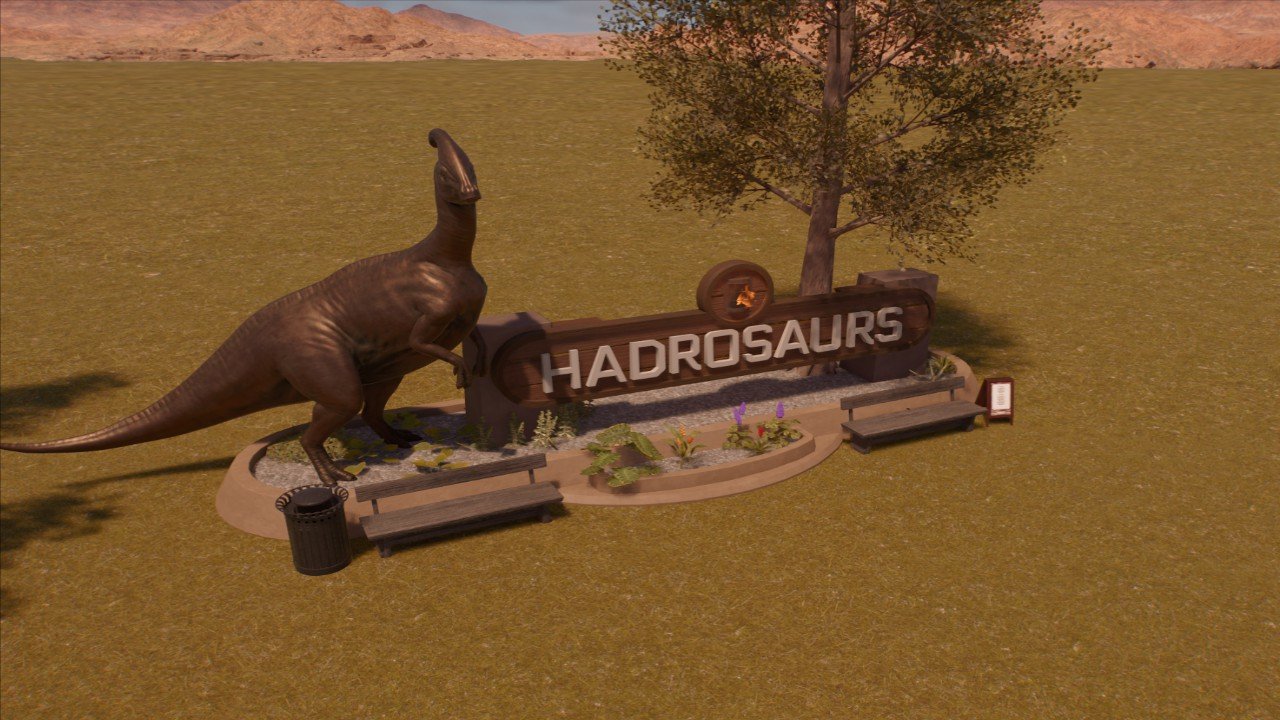 Hadrosaurs exhibit sign - Workshop - Jurassic World Evolution 3