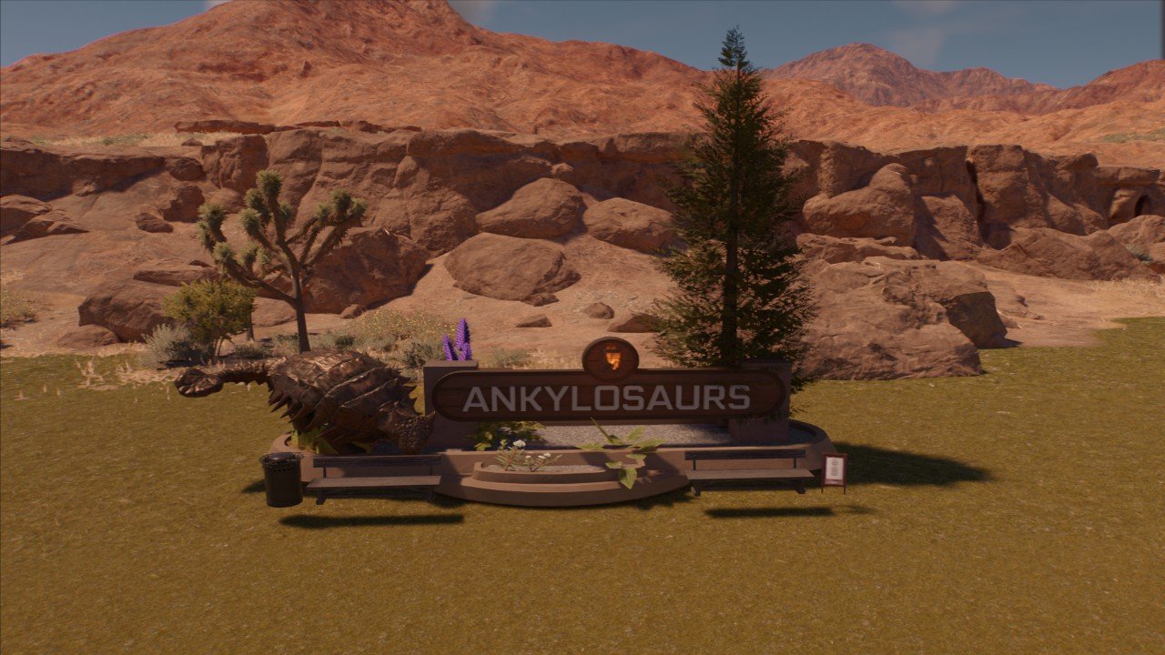 Ankylosaurs exhibit sign - Workshop - Jurassic World Evolution 3