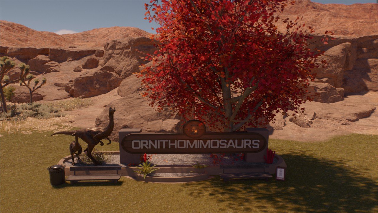 Ornithomimosaurs Exhibit sign - Workshop - Jurassic World Evolution 3