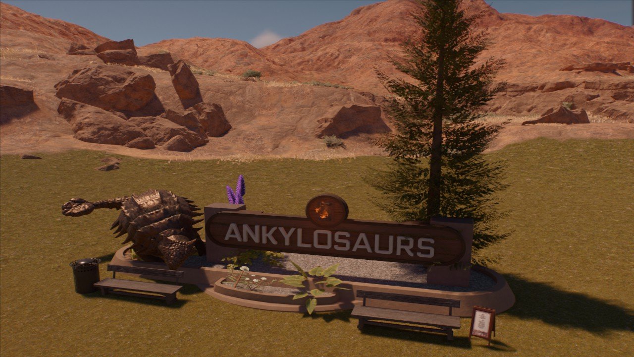 Ankylosaurs exhibit sign - Workshop - Jurassic World Evolution 3
