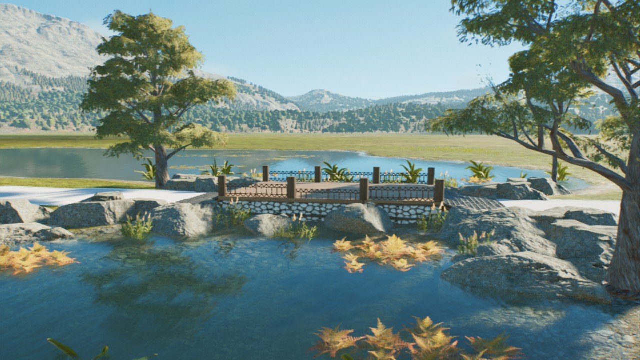 A walkway bridge with rocks and trees - 创意工坊 - 《侏罗纪世界：进化 3》