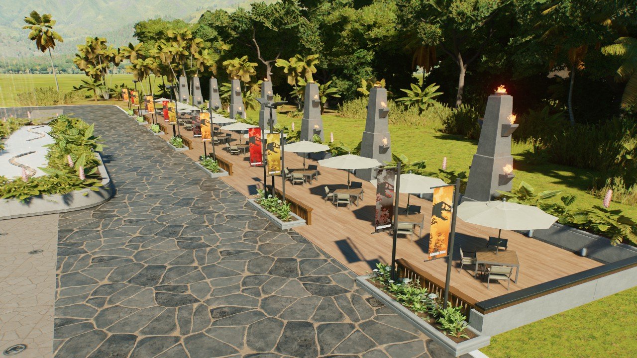 Path-side decorative seating area - Workshop - Jurassic World Evolution 3