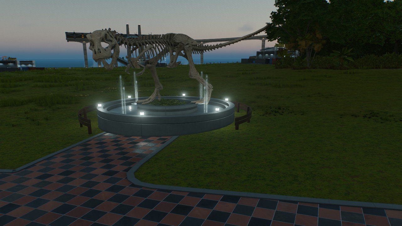 Trex statue on water fountain stand - Jurassic World Evolution 3 ...