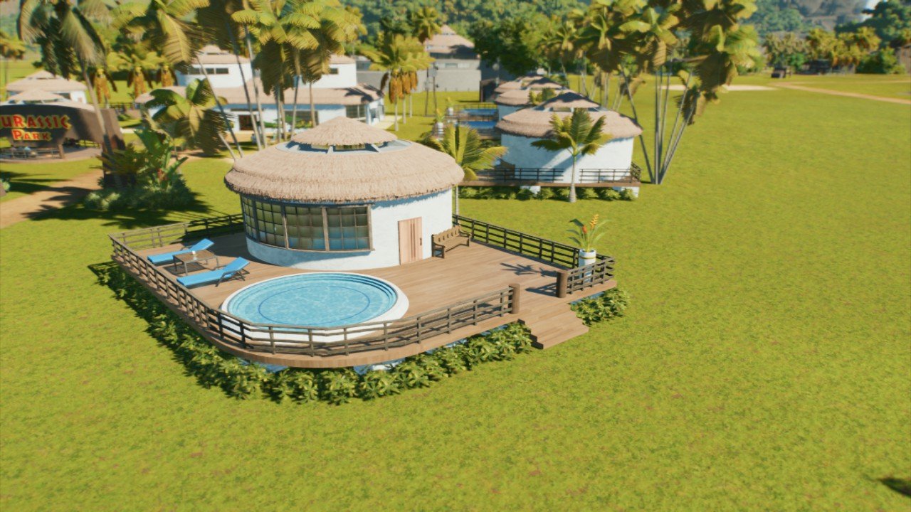 Hotel Lodge Room On Patio With Small Pool - Workshop - Jurassic World ...